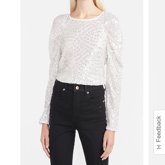 Express | Tops | Nwt Ivory Gold Sequin Ruched Shoulder Top | Poshmark